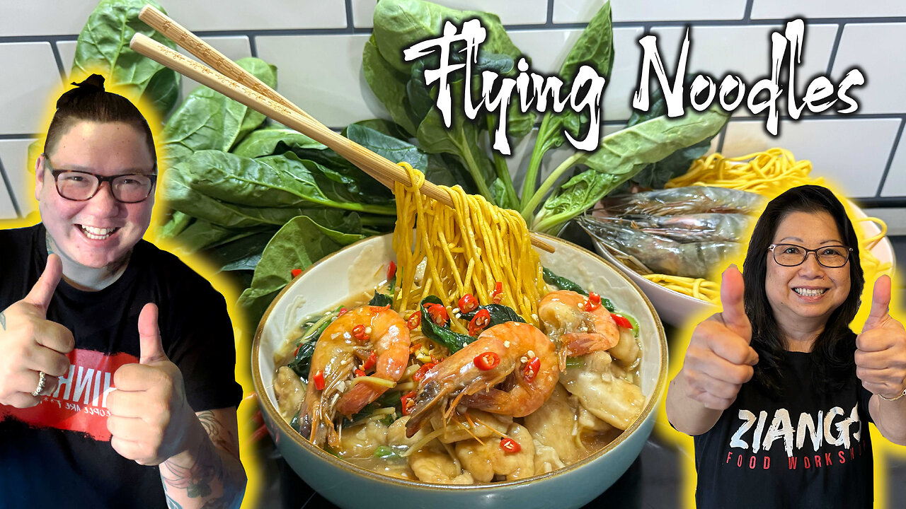 MAGIC Flying Noodles 🛸🍜🪄 Mum and Son PRO chefs cook STREET FOOD ...