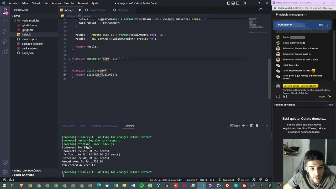 LIVE #9 - Codando e conversando fiado - Refatorando o código do Martin - #programming