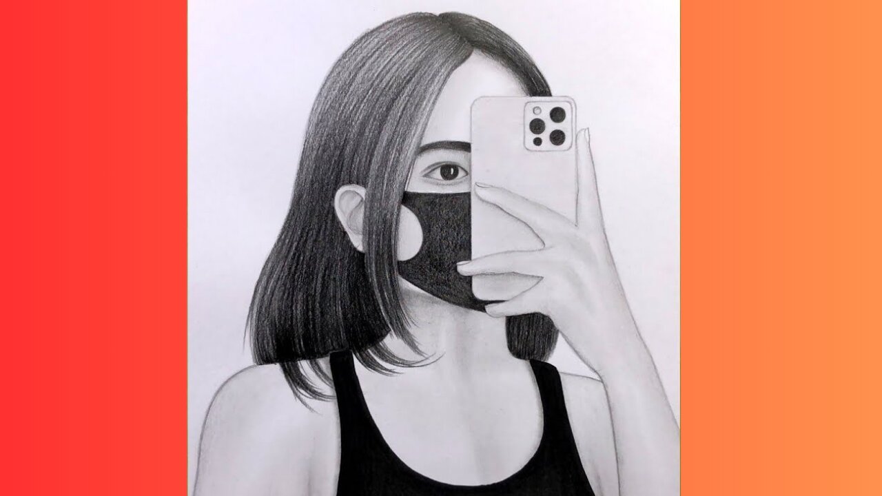 How to Draw a Selfiee Girl | A Girl Taking a Selfie Drawing | Mask ...