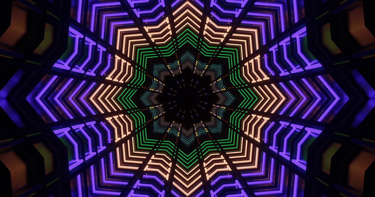 Long Duration VJ Loop: Neon Tunnel Mirrored Wireframe