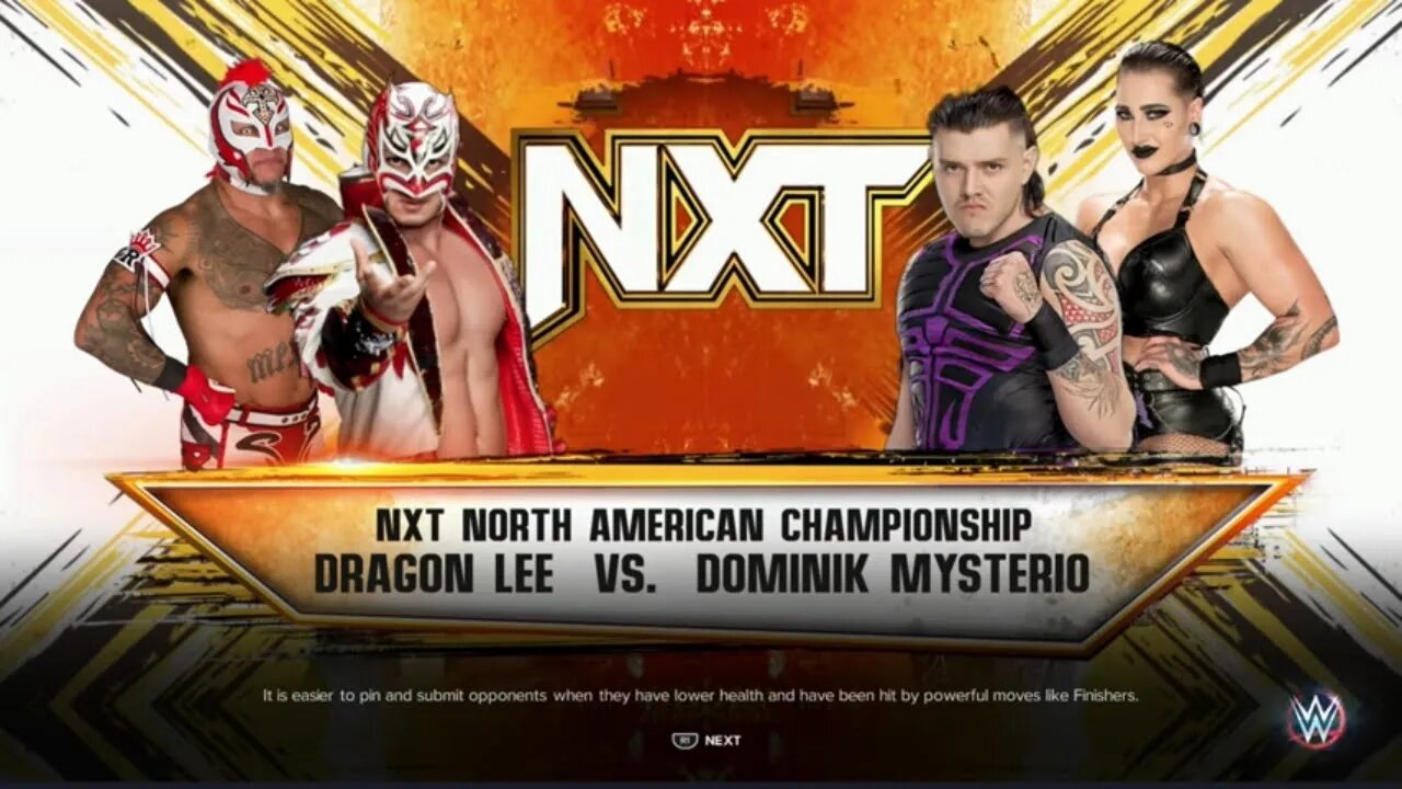 NXT Dominik Mysterio w/Rhea Ripley vs Dragon Lee w/Rey Mysterio for the NXT North American Title