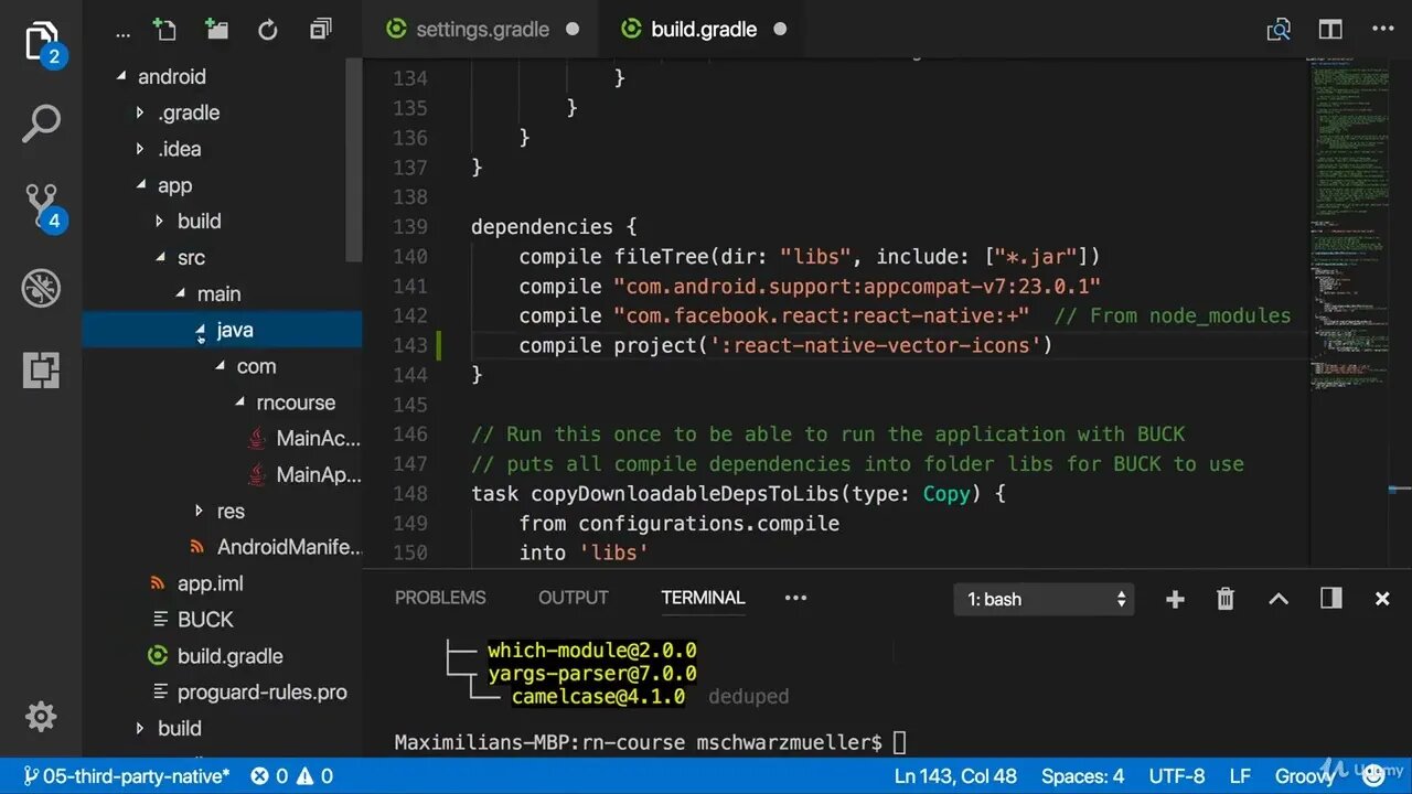 52 - Linking Libraries on Android | REACT NATIVE COURSE
