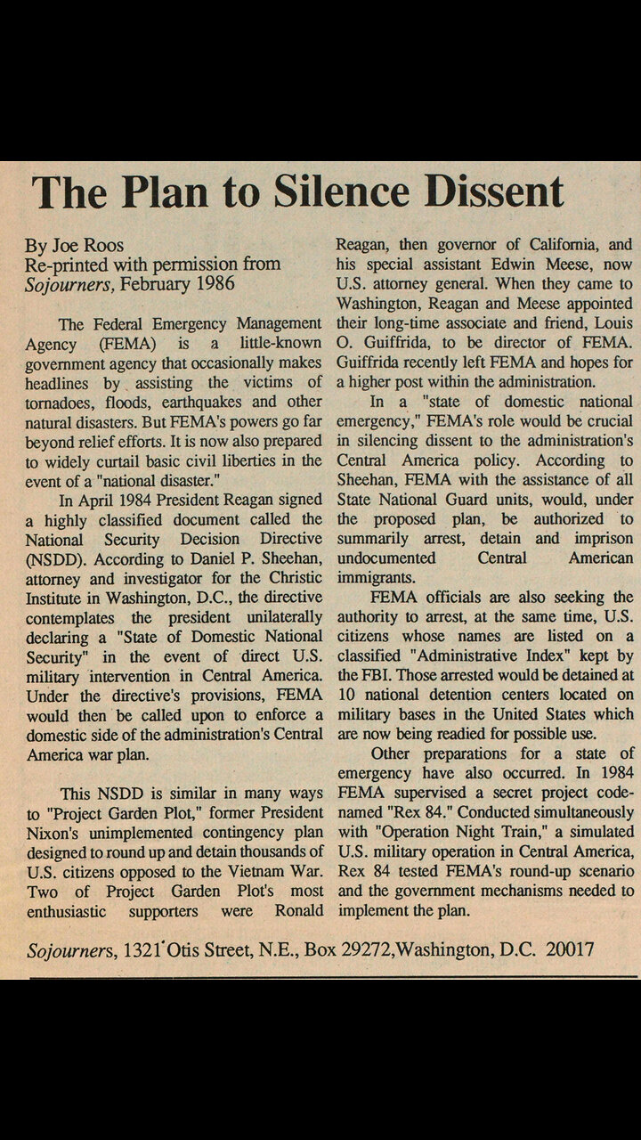 OP GARDEN PLOT: REX-84: FEMA, MARTIAL LAW AND PERSECUTION.