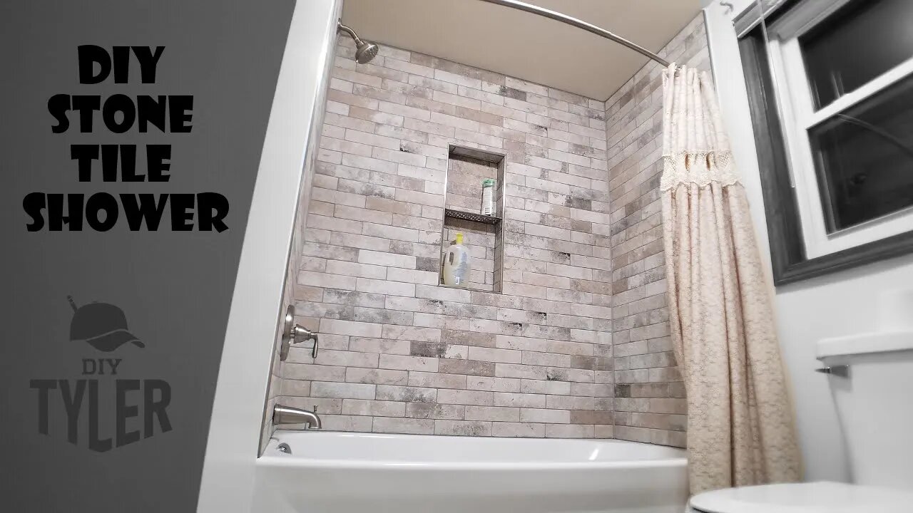 DIY Tile Shower |Tub Insert to Stone Tile Wall Shower