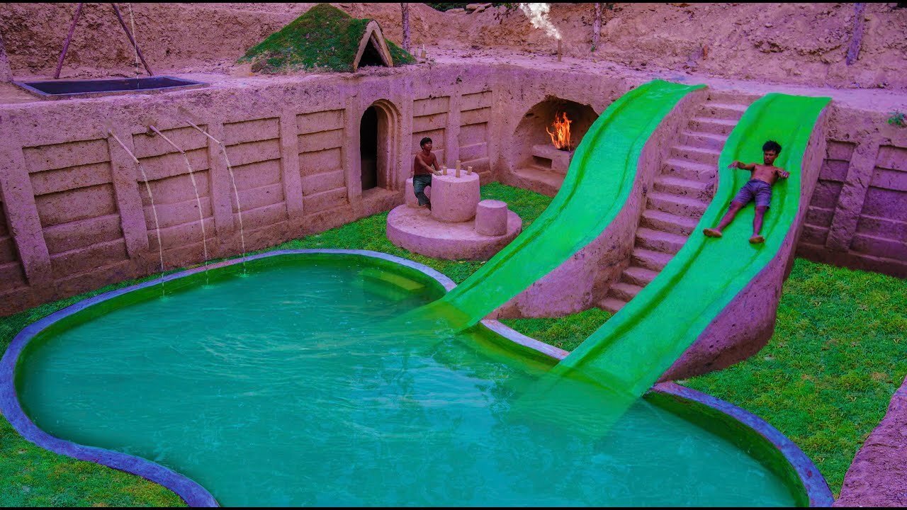🏰🌊 121 Days to Build the Ultimate Underground Water Slide Temple & Pool! 😱