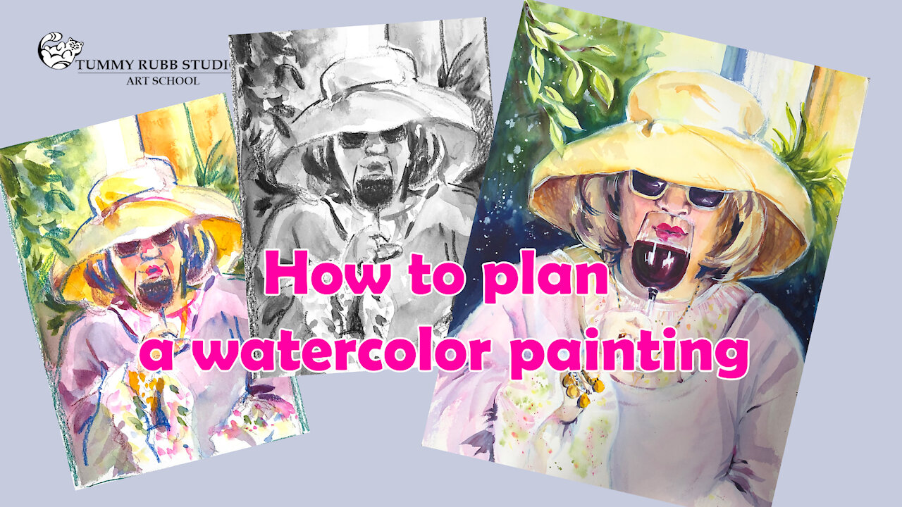 How to plan watercolor painting to avoid mistakes: fun portrait with a ...