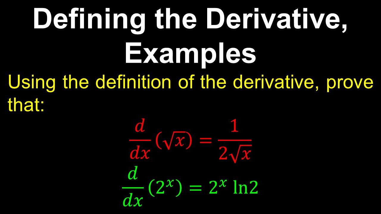 Defining the Derivative, sqrt(x), 2^x, Examples - AP Calculus AB/BC Defining the Derivative, sqrt(x), 2^x, Examples - AP Calculus AB/BC