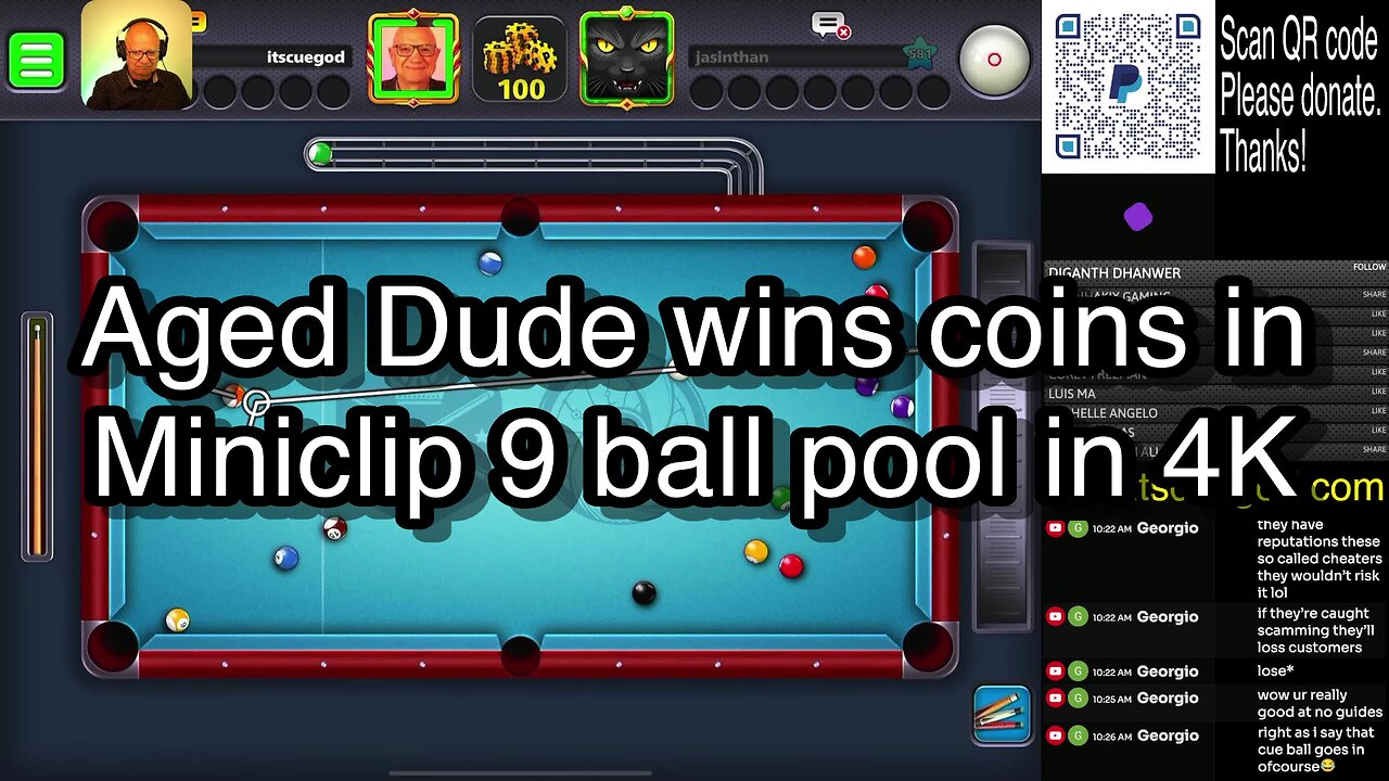 Aged Dude wins coins in Miniclip 9 ball pool in 4K 🎱🎱🎱 8 Ball Pool 🎱🎱🎱 ...