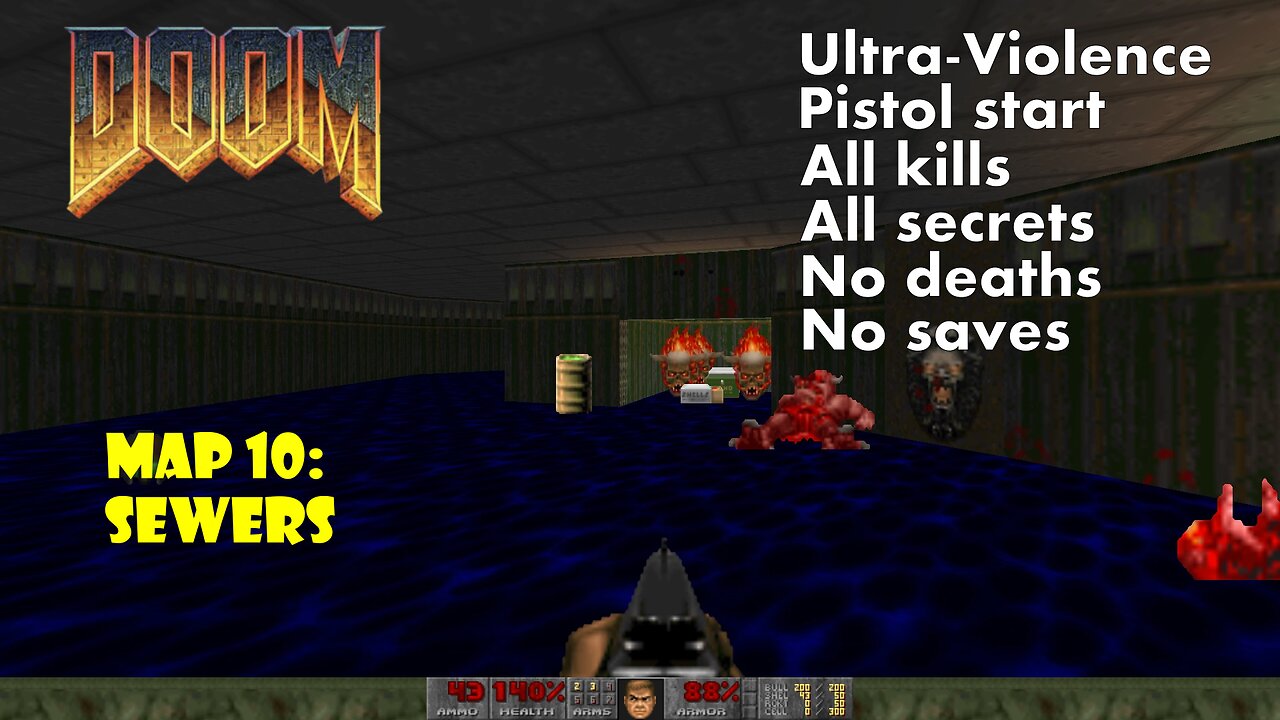 The Ultimate Doom (1995): Episode 1 — Knee-Deep in the Dead: Map 10 (E1M10) — Sewers