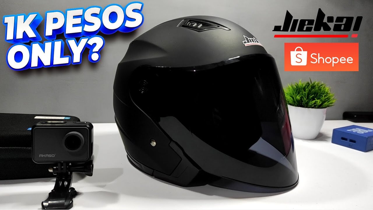 JIEKAI Matte Black Open Face Helmet: Unboxing/Close-up Look (Shopee ...