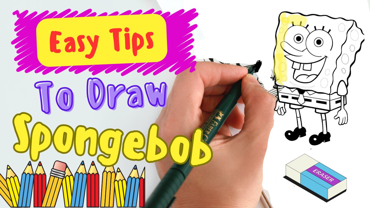 Tutorial to draw Spongebob | Easy Tips | Viral Art Draw | Kids and ...