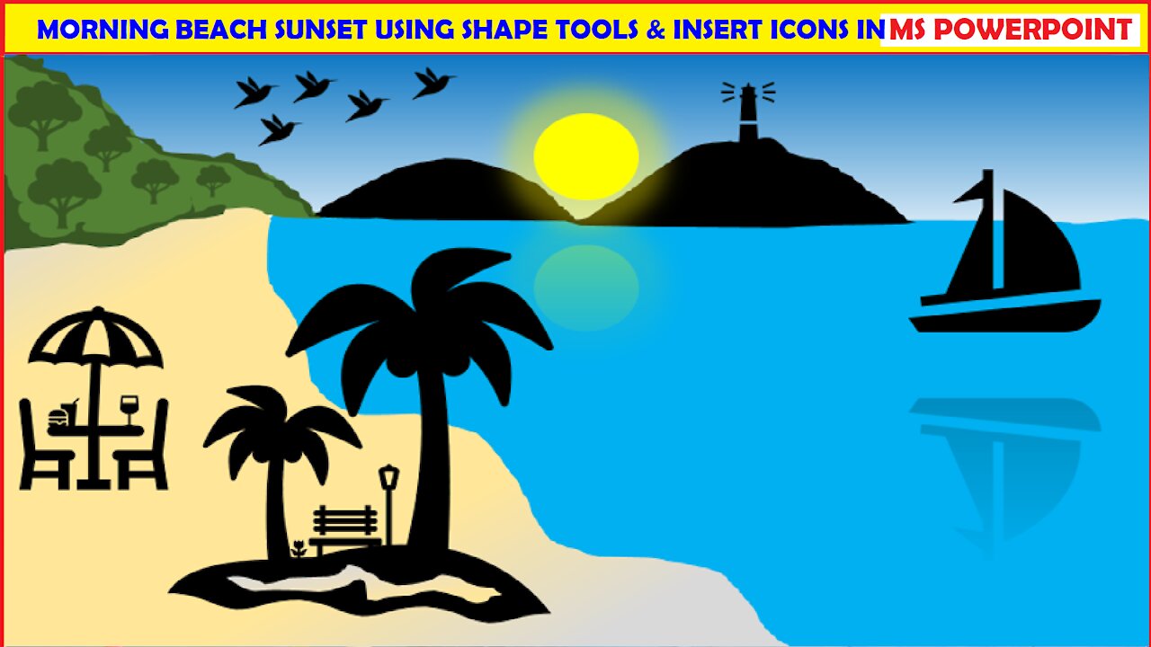 MORNING SUNSET SCENERY I HOW TO DRAW BEACH SUNSET USING SHAPES TOOL ...