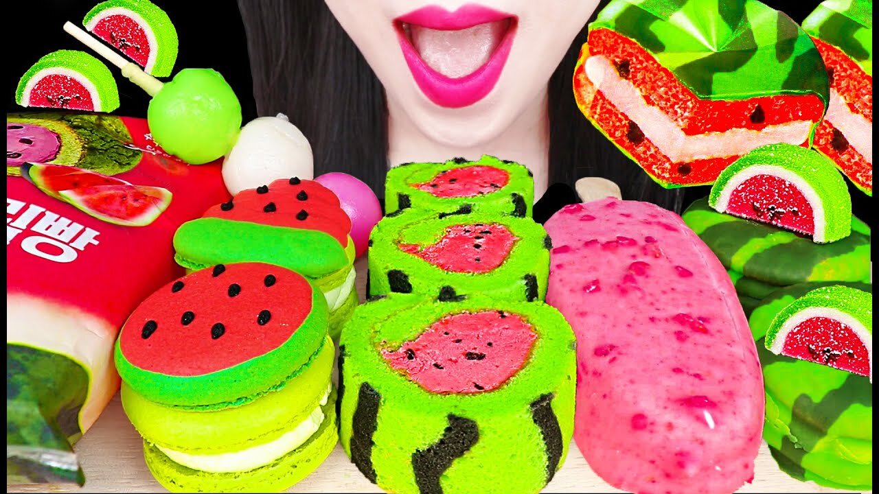 Asmr Watermelon Macaron,Cake,Ice Cream,Asmr Sounds