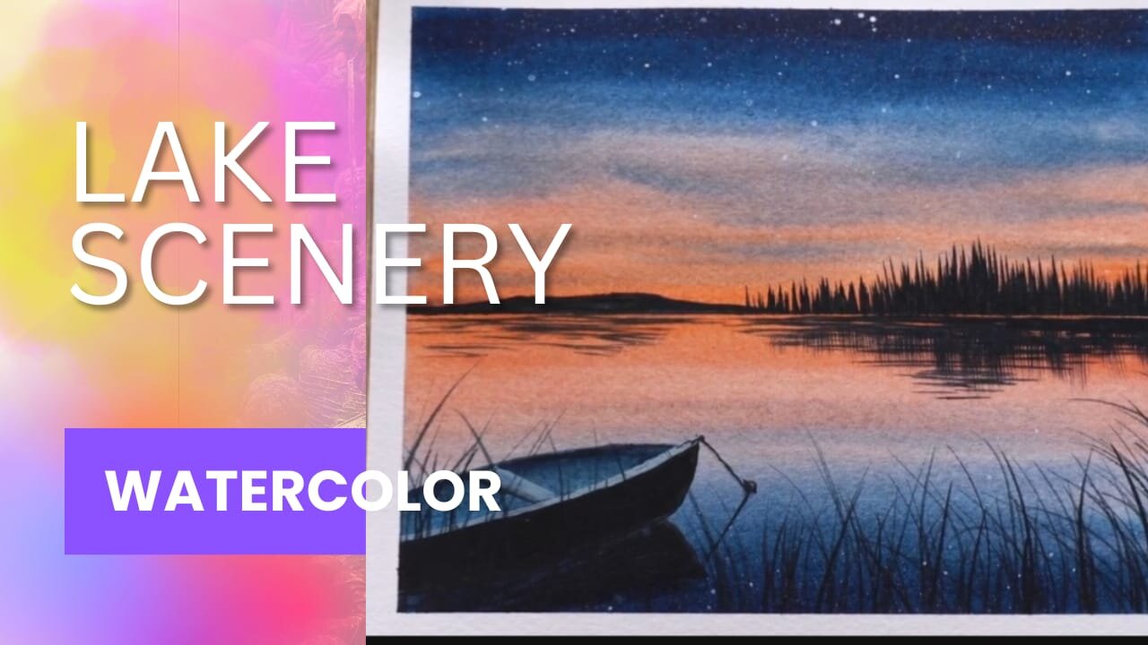 Watercolor Painting Tutorial | Simple Lake scenery | Watercolor ...