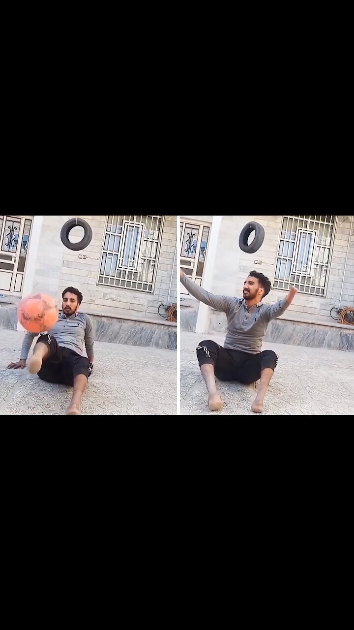 Man with no feet performs epic soccer trick shot