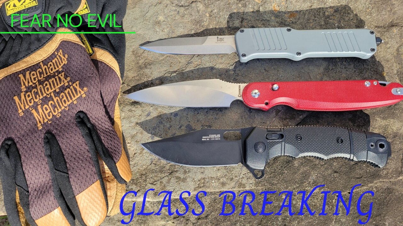 Breaking glass with the HK Incursion OTF, Daggerr Knives Parrot, and ...