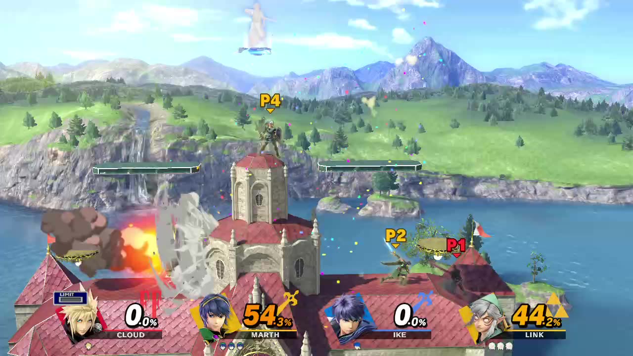 Cloud vs Marth and Link vs Ike on Princess Peach's Castle (Super Smash ...