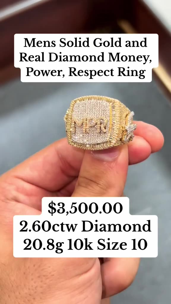 Men's Solid Gold & Diamond Money, Respect & Power Ring