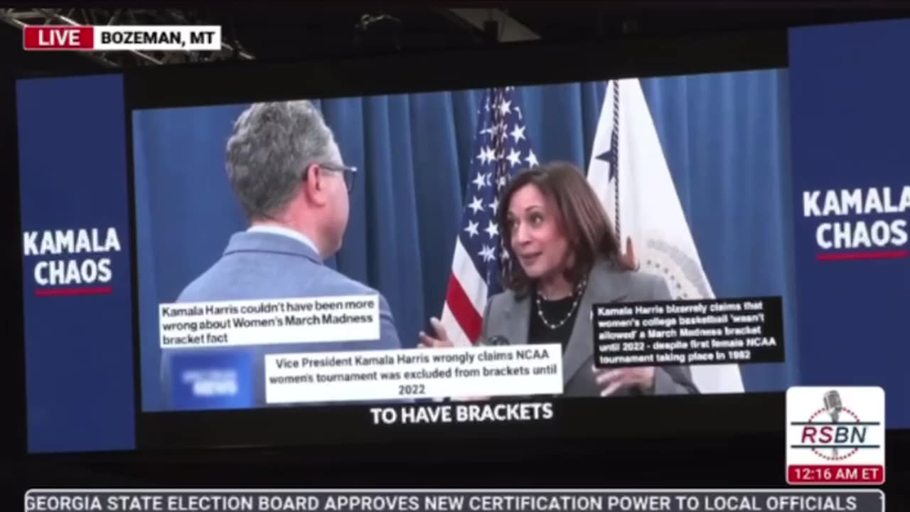 Trump shows video montage of dumb as a box of rocks Kamala