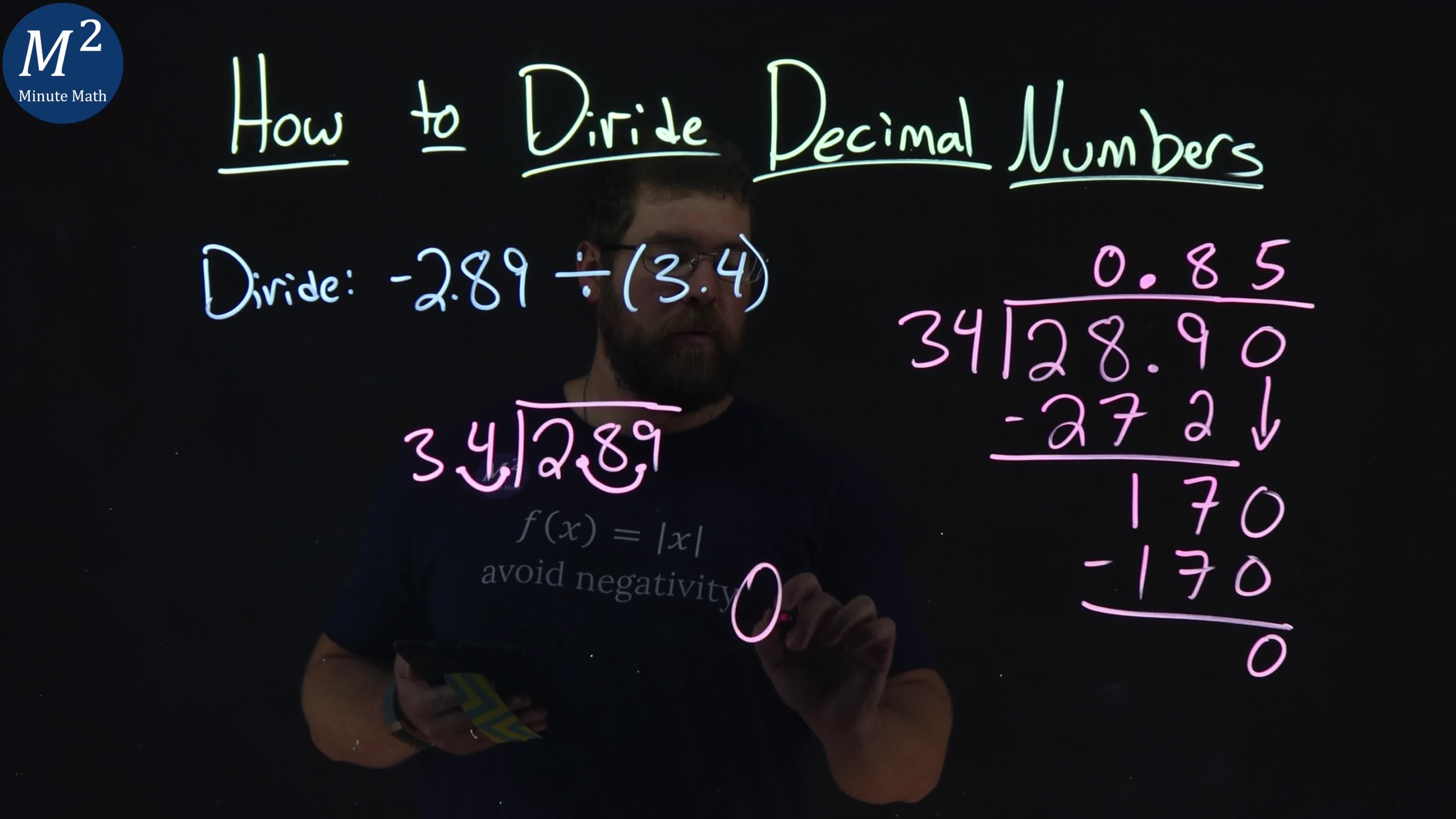 How to Divide Decimal Numbers | Part 1 of 3 | Divide: -2.89÷(3.4 ...