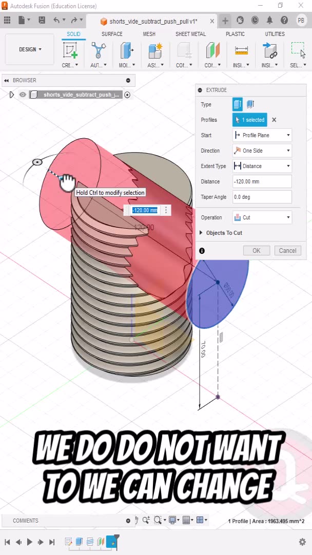 Fusion 360: Push/Pull subtract object