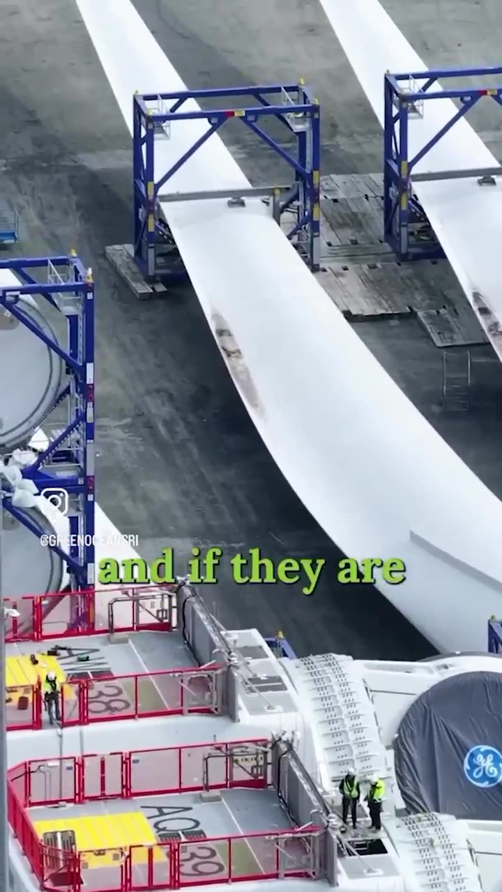 Windmills breaking and leaving shards of fiber glass in the ocean's waters