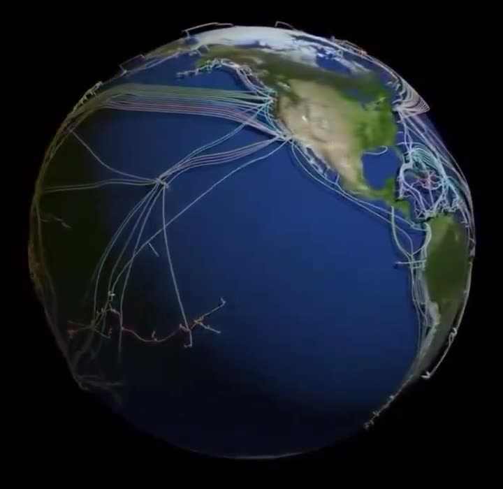Map of the internet fiber optic cables at the bottom of the world's oceans