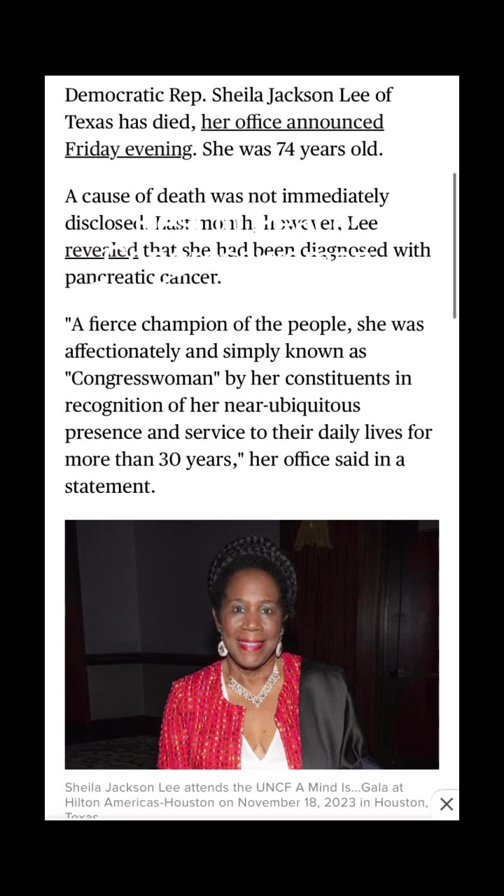 Democrat Shelia Jackson-Lee Dies At 74