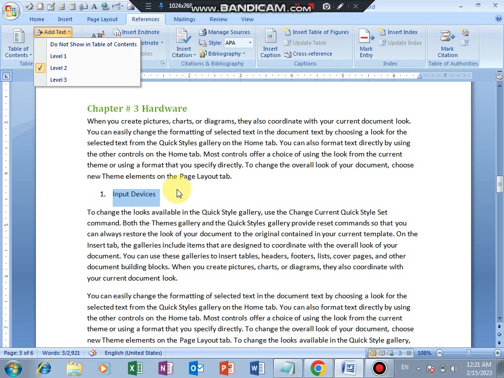 Table of Content MS Word Table of Content MS Word