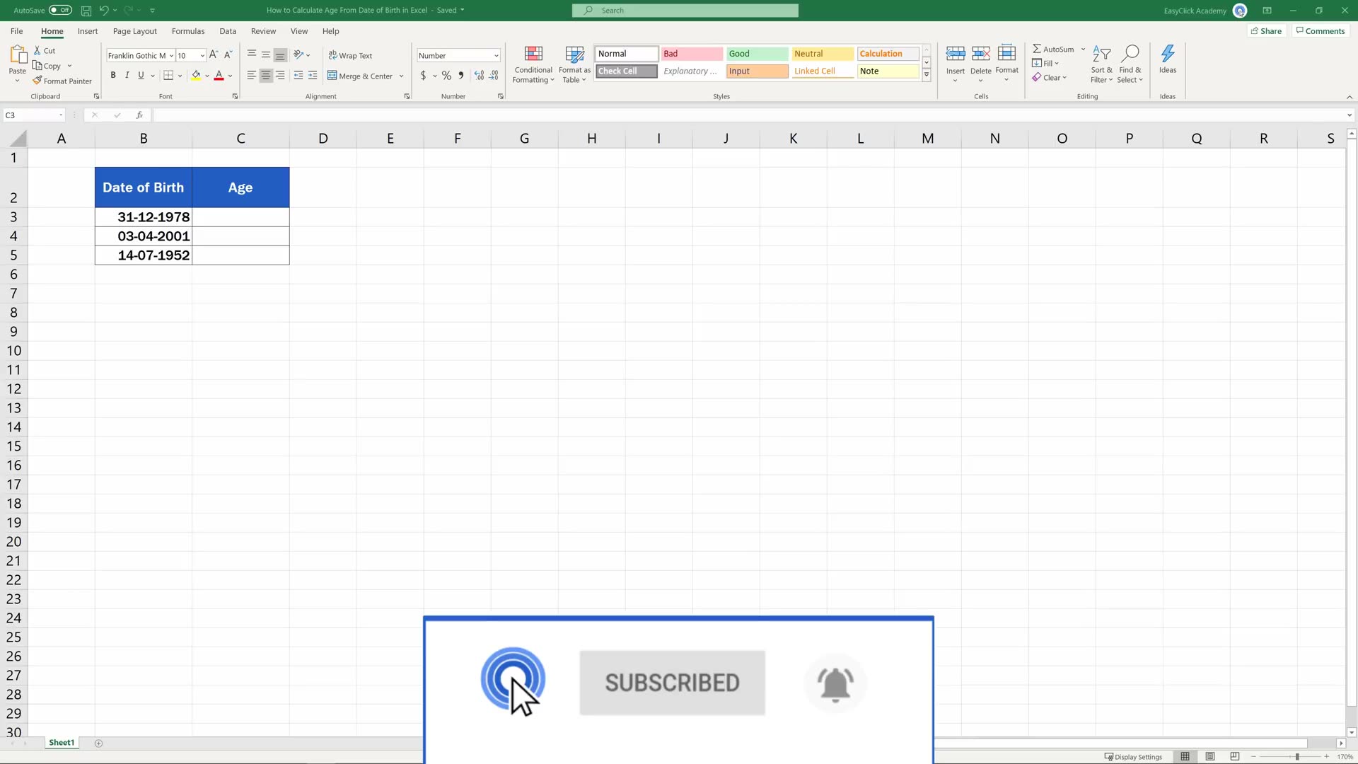 How To Calculate Age Using A Date Of Birth In Excel