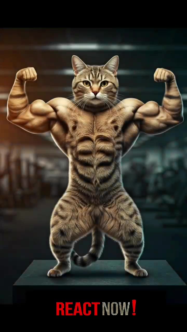 funny bodybuilder cat