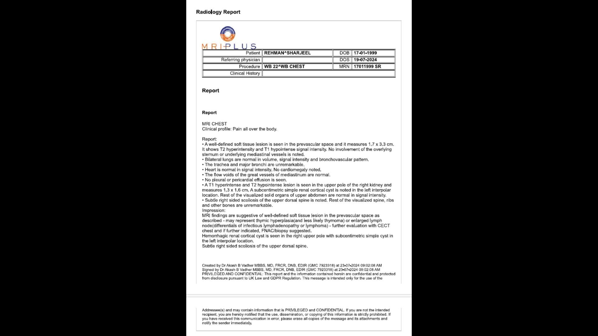 Chest MRI with MRI Plus at Chartwell Hospital