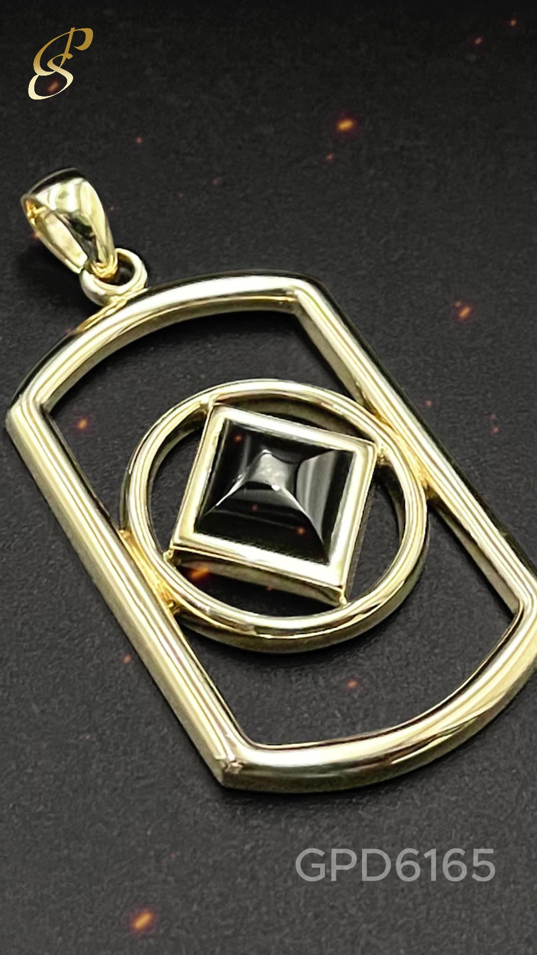 Yellow Gold Rectangle Pendant with NA Symbol Inlay