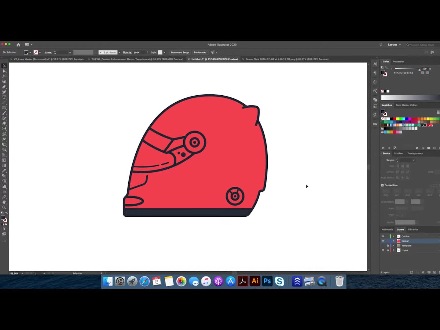 Illustrator drawing - teach you how to draw a Ferrari F1 racing helmet VIII