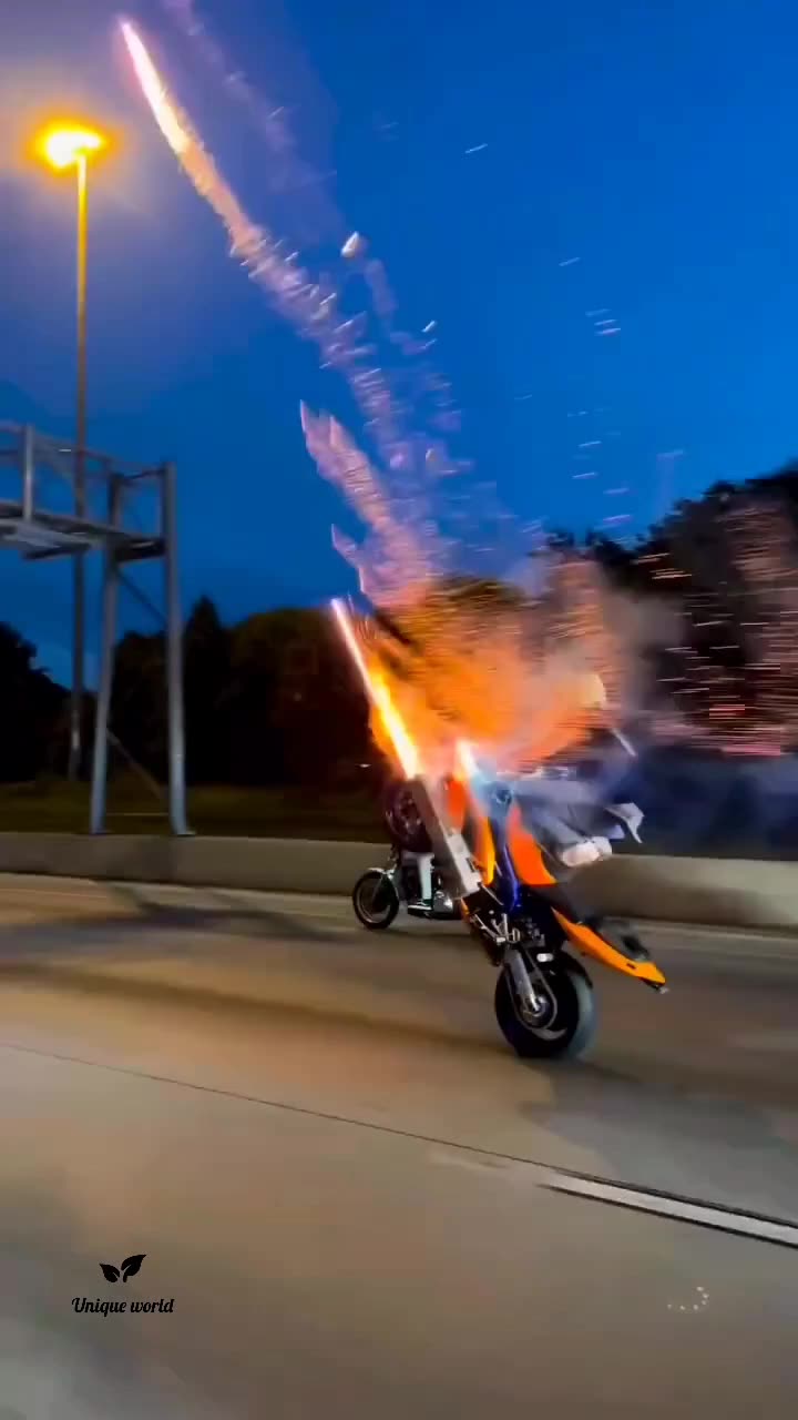 Biker stunt with fire works, bike Rider's