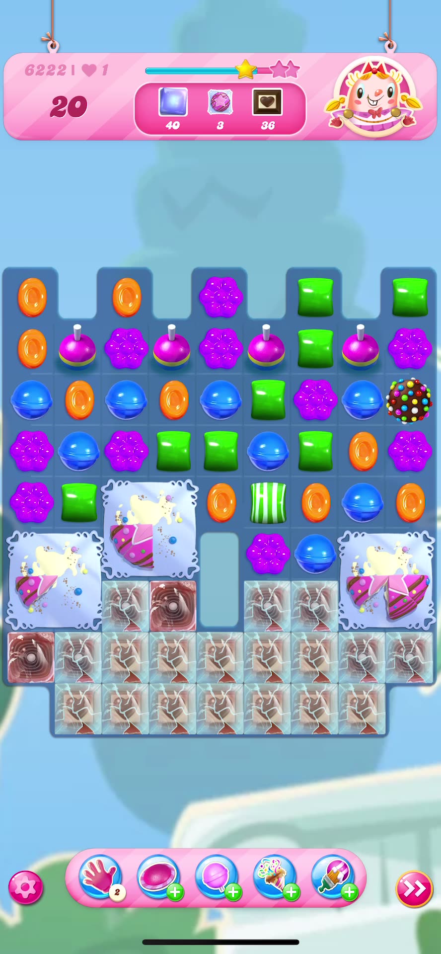 Candy Crush: 28/7 gameplay (level 6222)