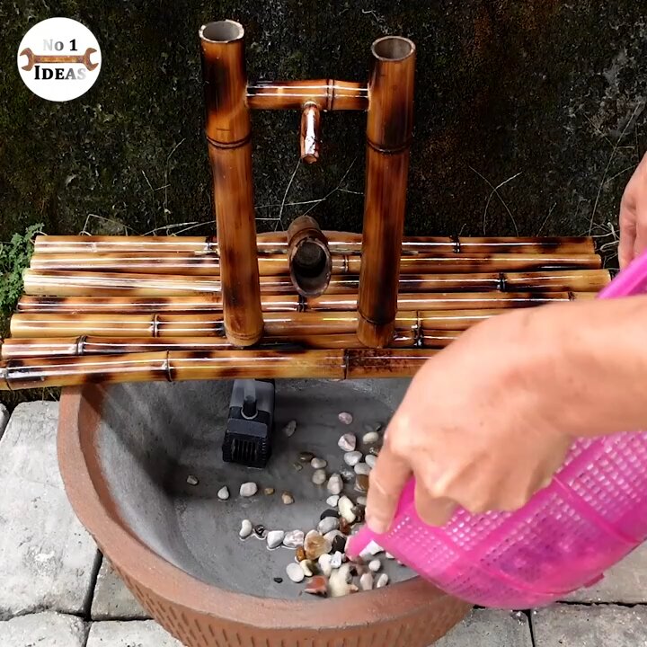 How to make beautiful waterfall aquarium using bamboo and plastic basket