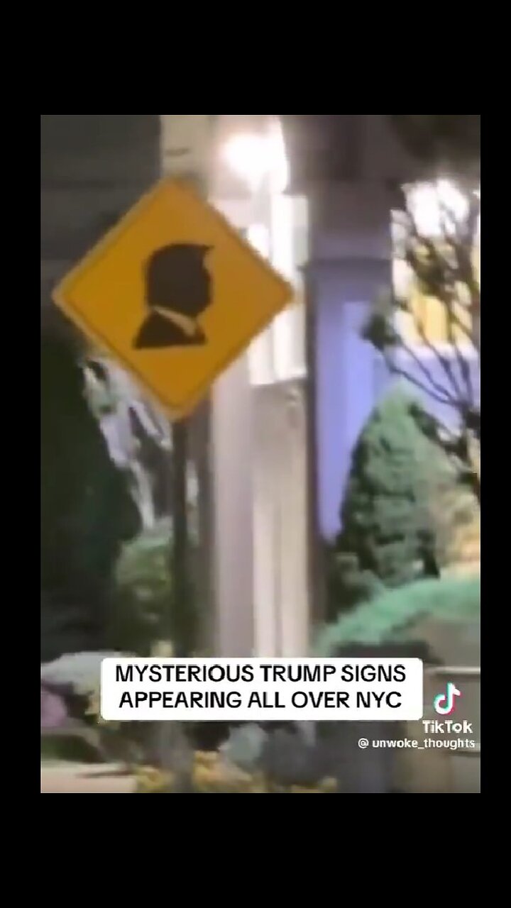 Someone is putting up yellow Trump signs all over New York City.