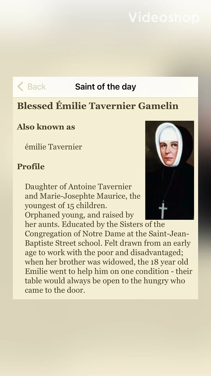 Saint of the Day - Blessed Emilie Tavernier Gamelin
