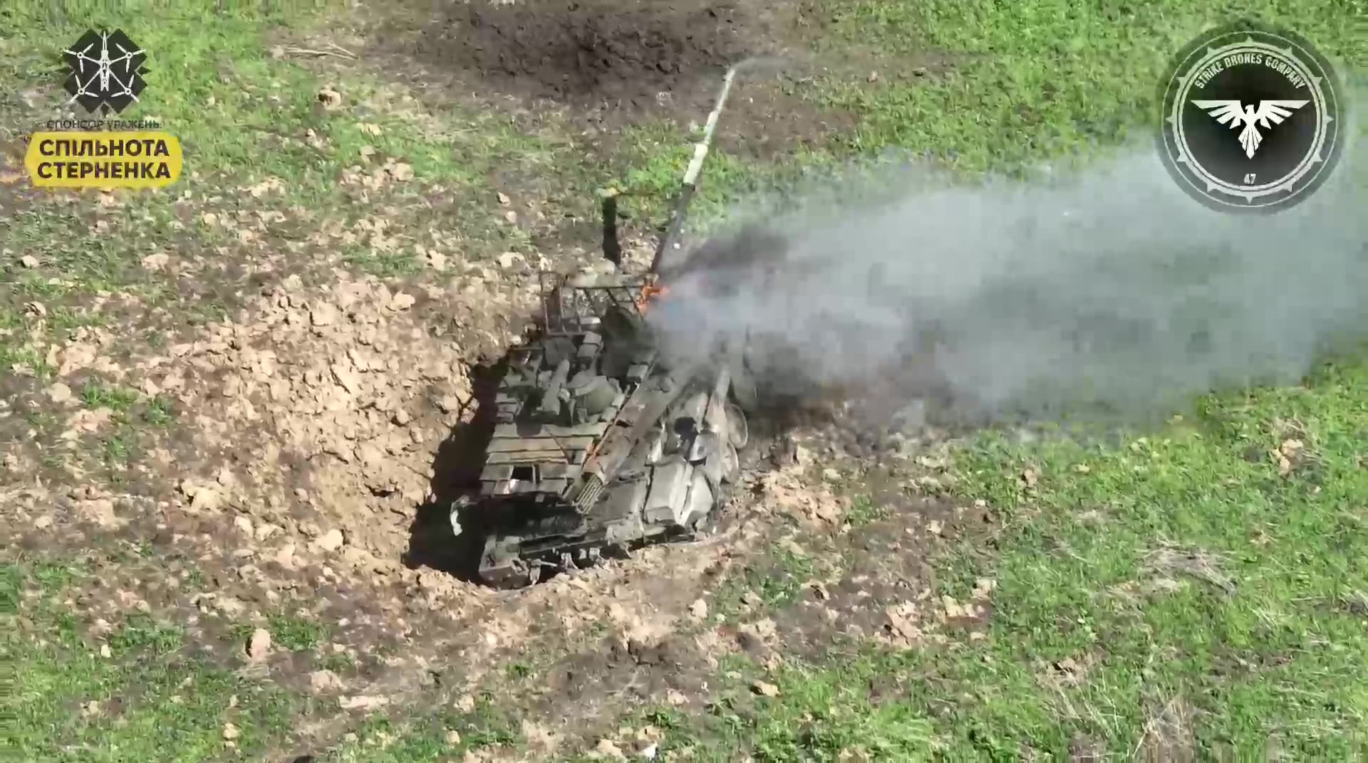 Russian T90 Tank Gets Stuck in a Crater and is Destroyed