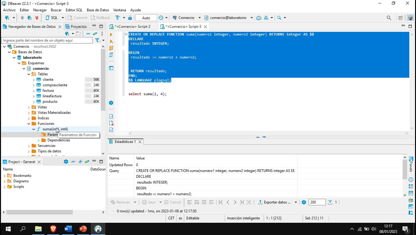 Lenguaje SQL y PostgreSQL parte 21. Procedimientos almacenados, parte 1.