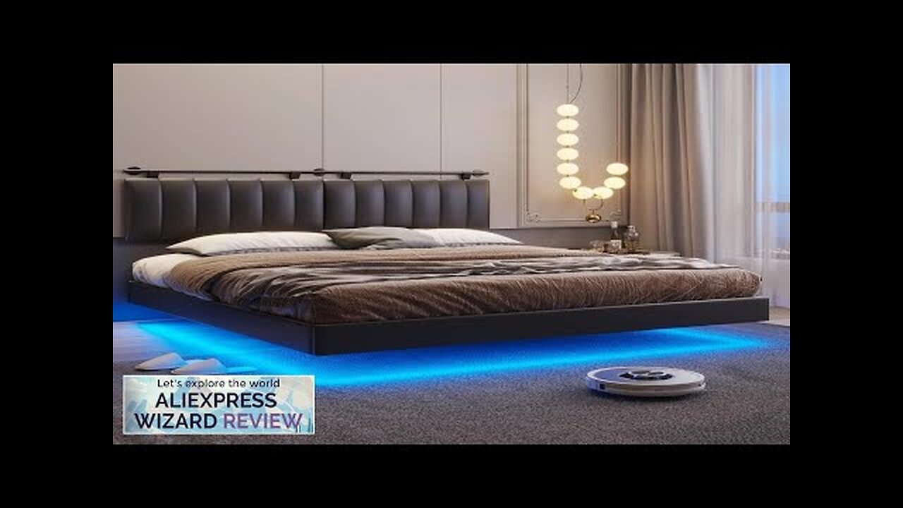 Queen Floating Bed Frame with LED Lights and Wall Mounted Headboard Led ...