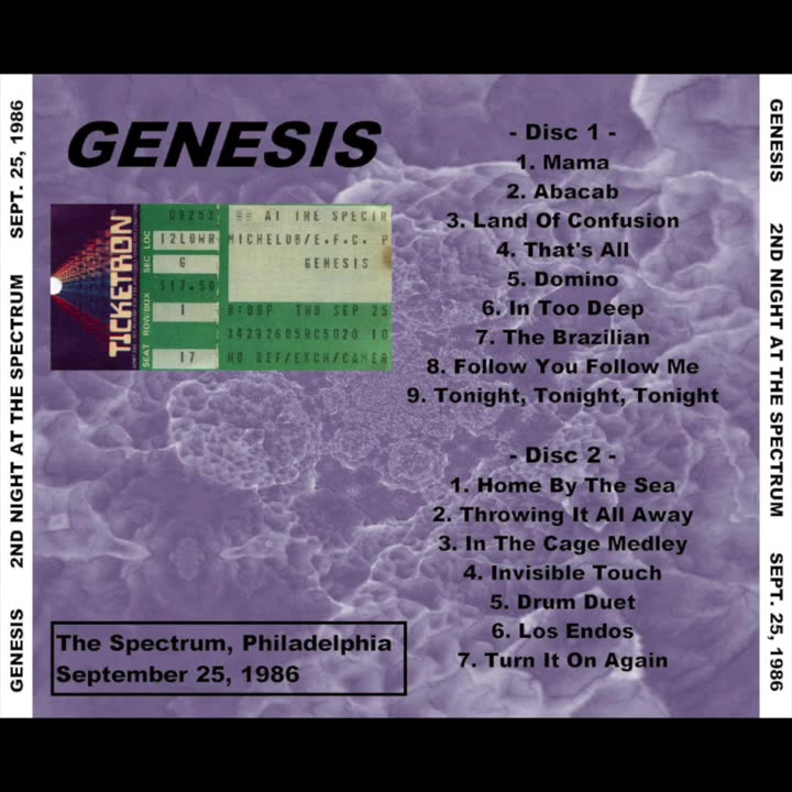 Genesis - Live - 1986.09.25 - Philadelphia, PA - Spectrum
