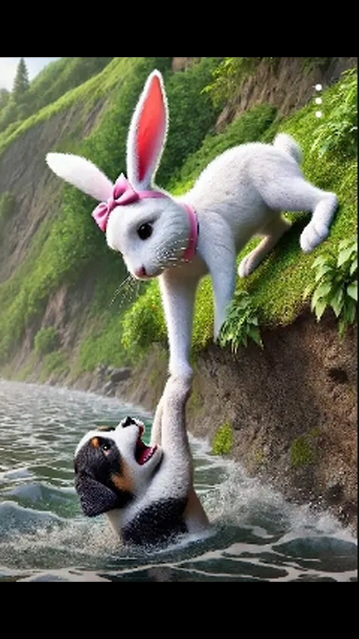 **Heroic Rabbit Saves Drowning Puppy in a Daring Rescue!**
