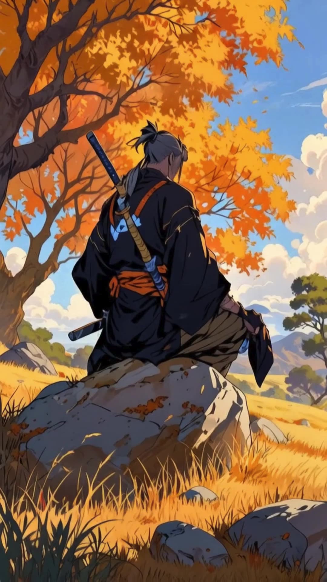 🌊⚔️ Ronin Resting in an Autumn Field