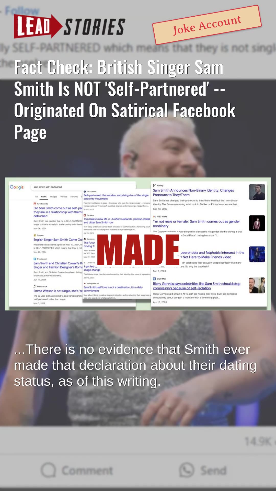 Fact Check: Singer Sam Smith Is NOT 'Self-Partnered' -- Originated On ...