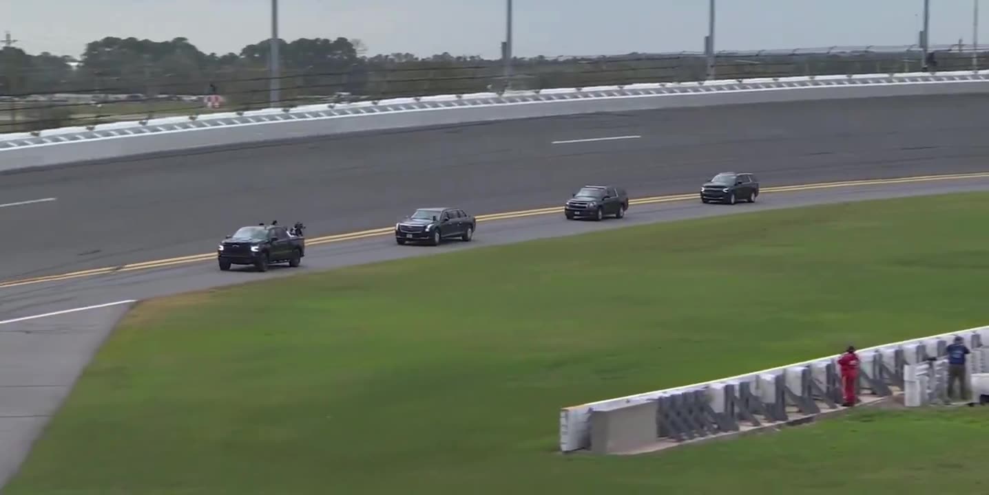 U.S. President Donald J. Trump does two laps with “The Beast” as the ...