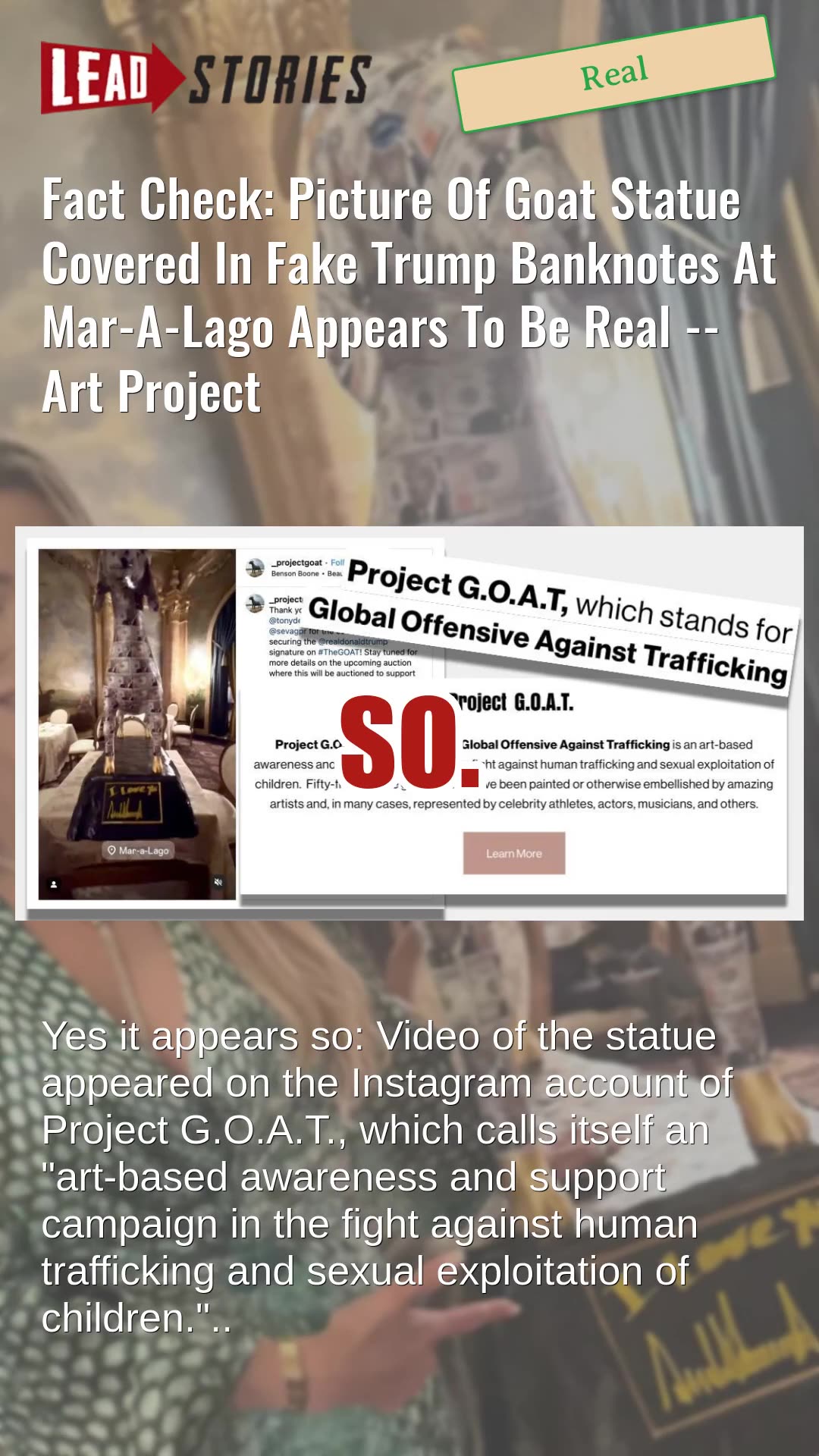 Fact Check: Picture Of Goat Statue Covered In Fake Trump Banknotes At ...