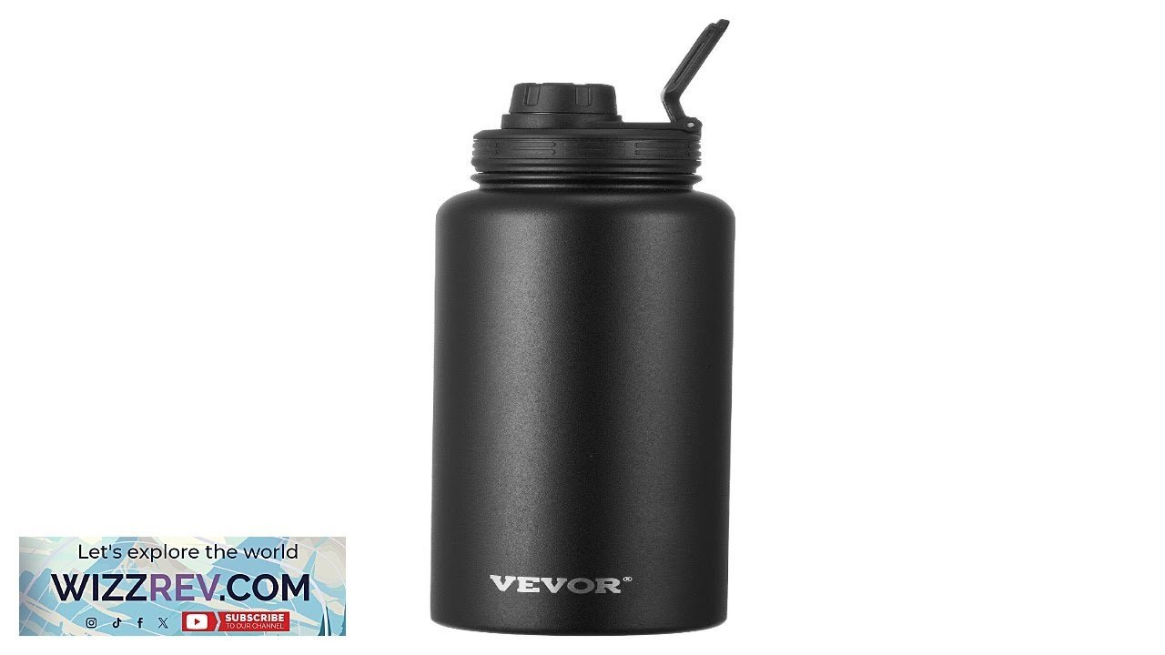 40 oz Insulated Water Bottle Stainless Steel with Wide Mouth Lid Black ...