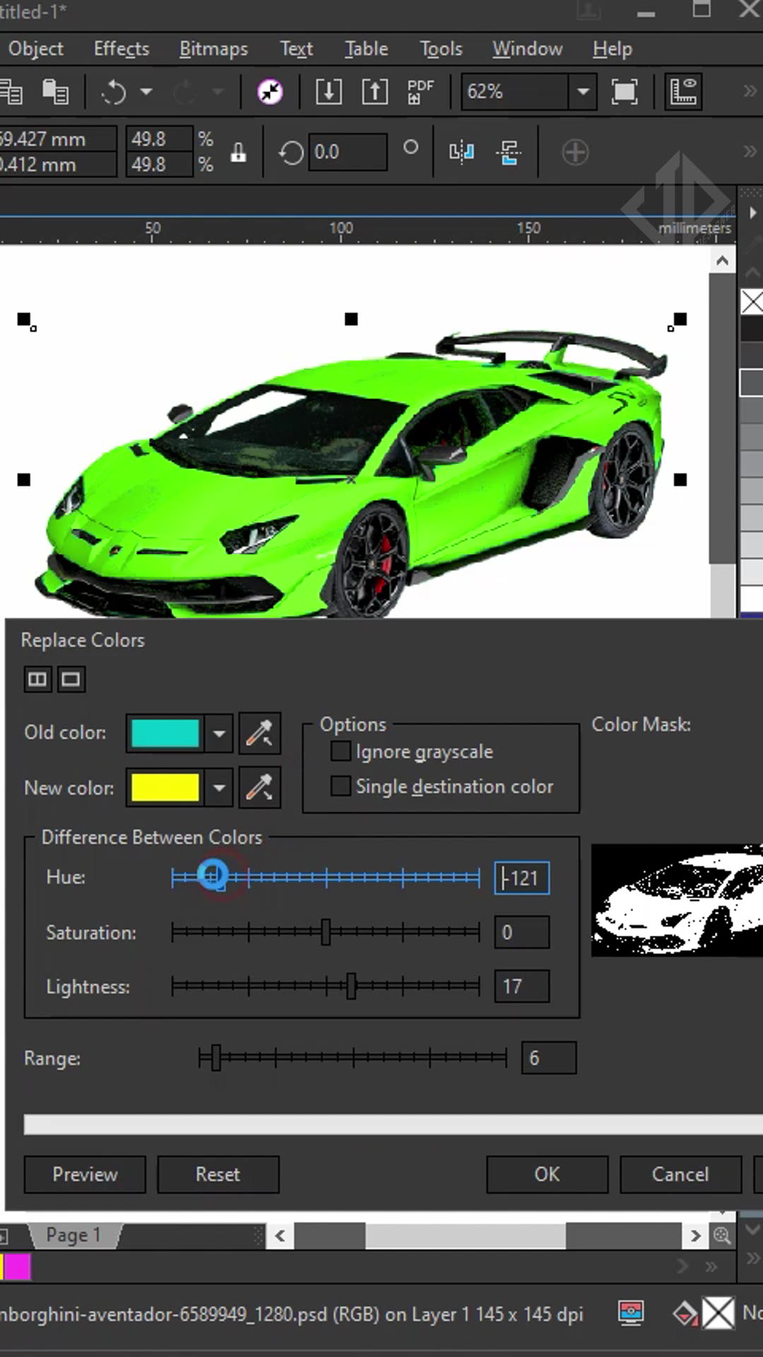 Change image color quickly in coreldraw
